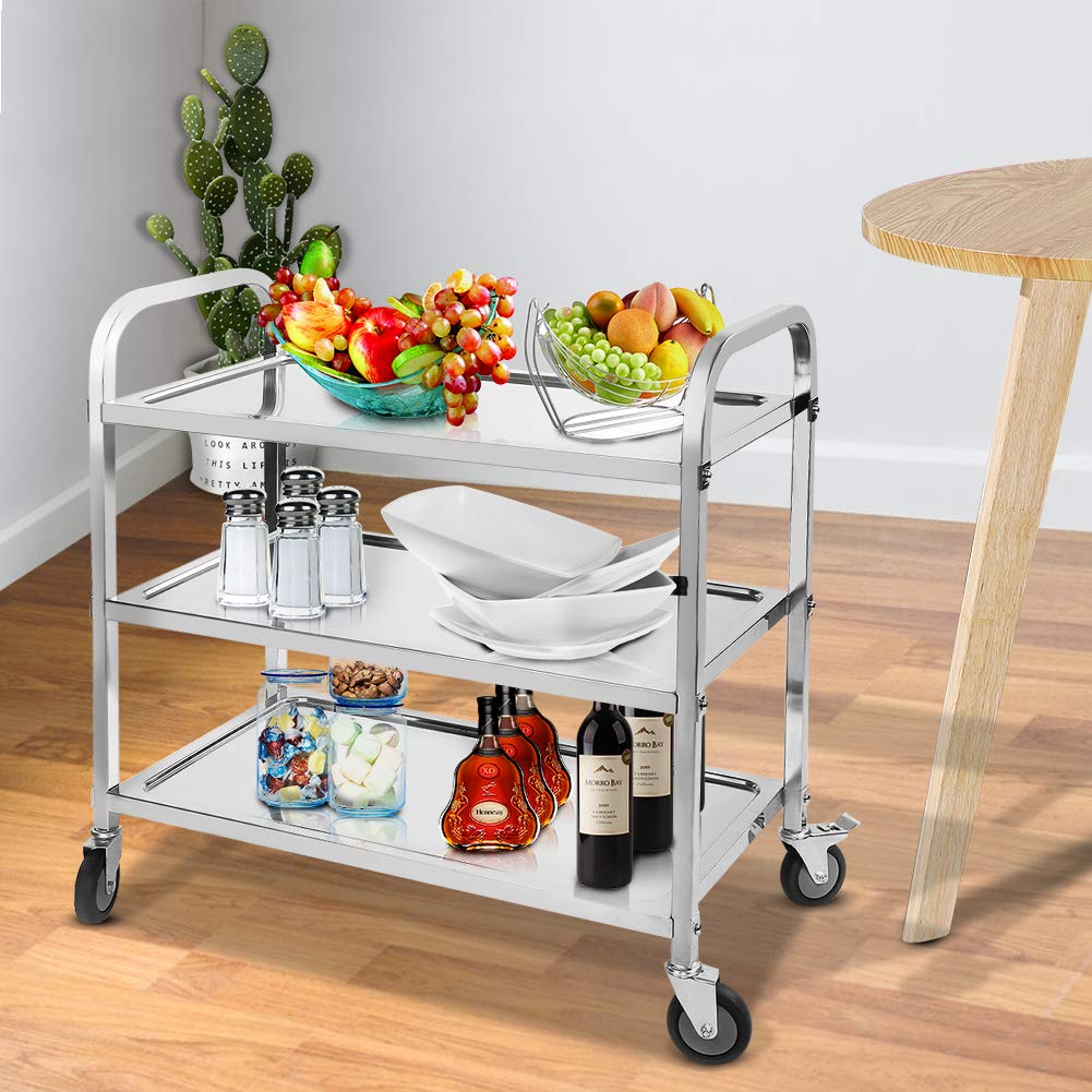 Catering Trolley 3 Tier Kitchen Serving Trolley Stainless Steel Serving ...