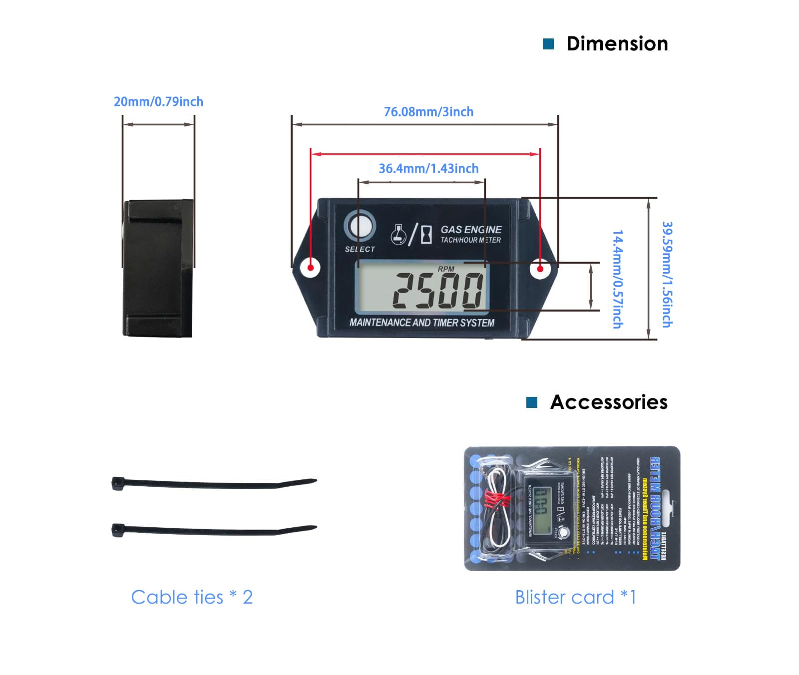 Lawn Mower Tractor Meter Digital Tachometer & Hour Meter - Small Engine ...