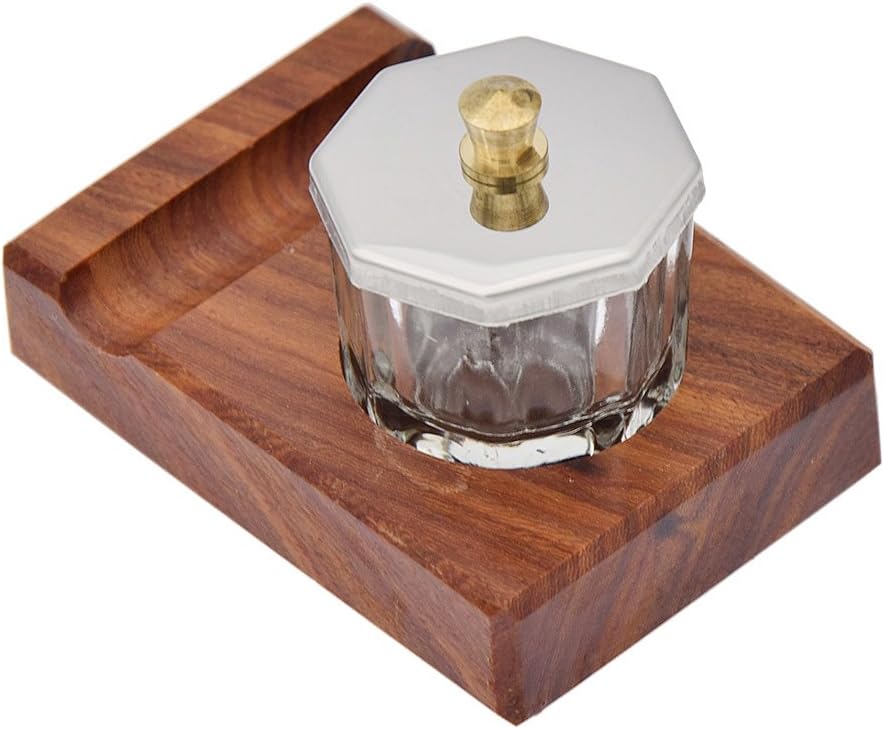 BetterUS Wood Desktop Pen Holder with Ink Bottle Container Calligraphy ...