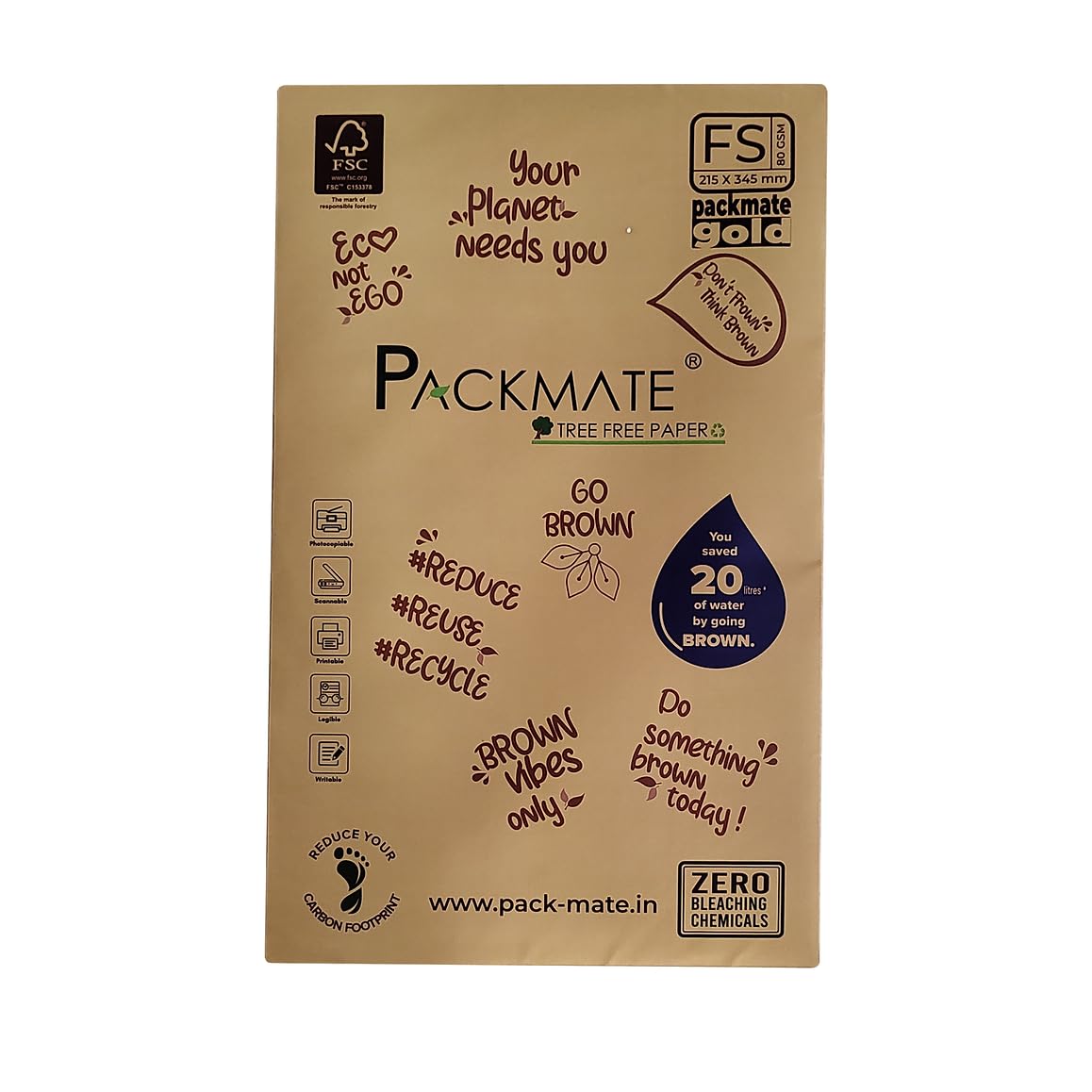 Packmate Gold Copier - FS, 1 Ream, 500 Sheet | 100% Recycled Paper ...