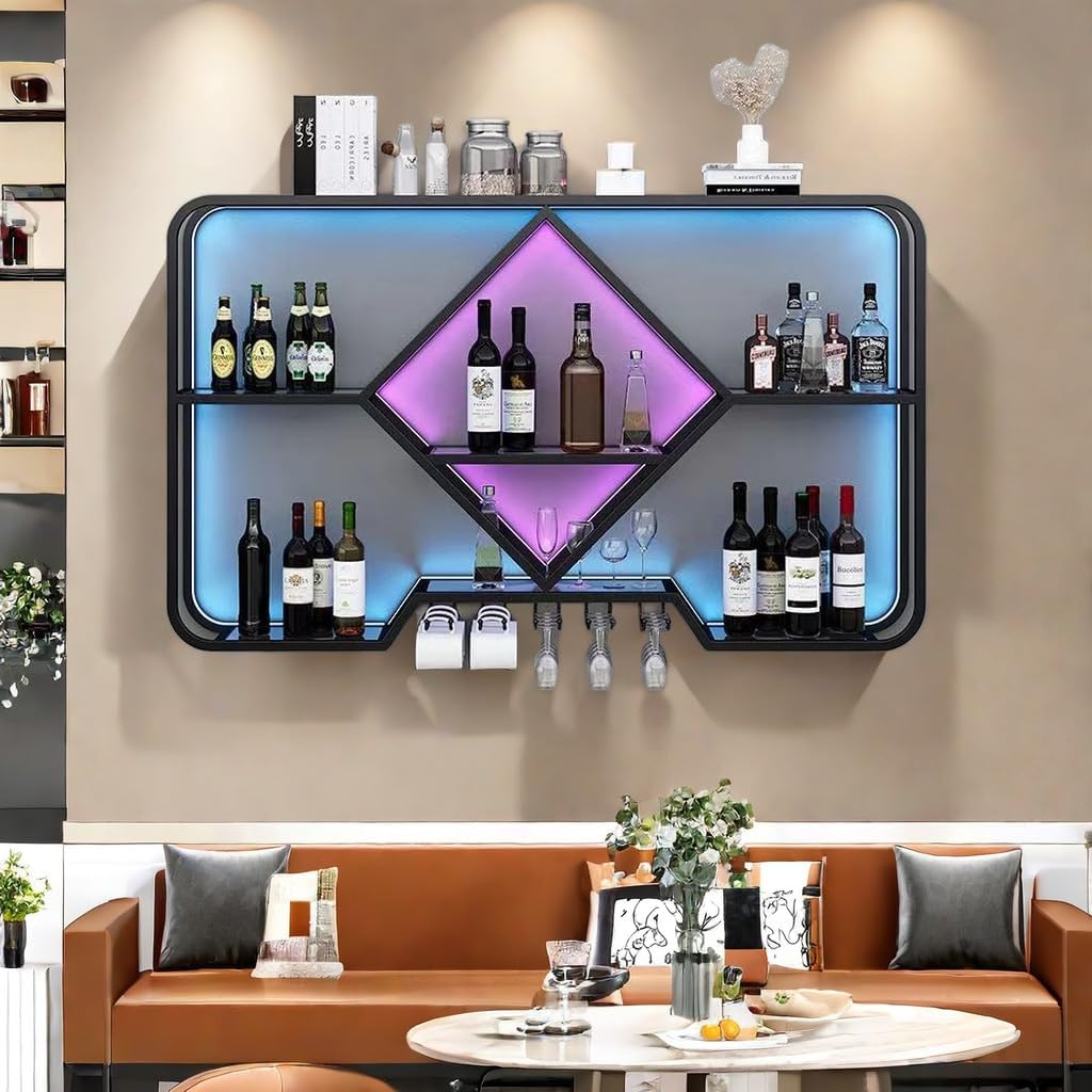 Amazon.com: PIKYsailed Metal Wine Rack Wall Mounted with Led Light ...