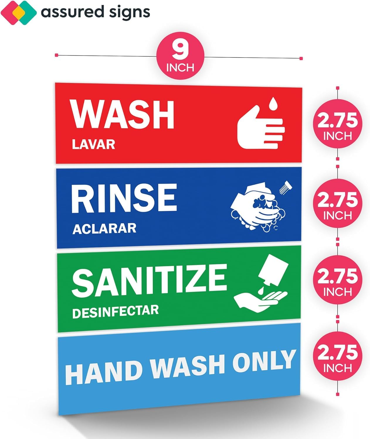 Snapklik.com : Wash Rinse Sanitize Sink Labels - 2 Pack - 2.75" X 9 ...