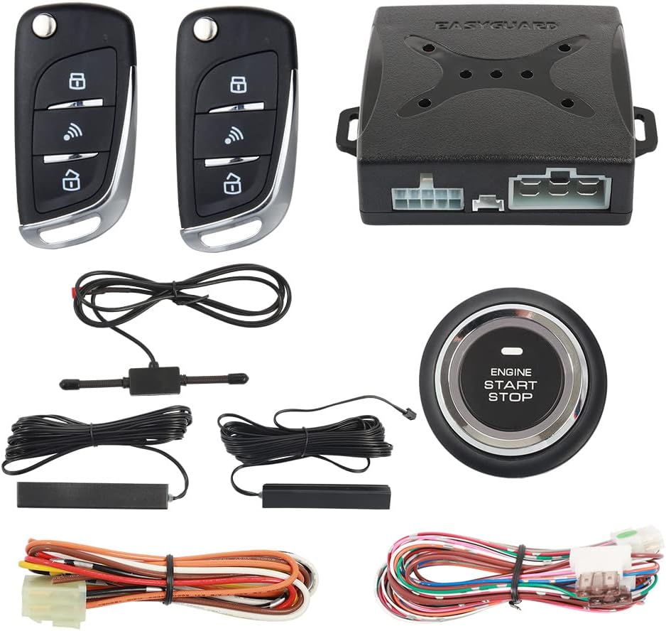 EASYGUARD PKE Passive Keyless Entry Car Alarm System Push Start Button Remote Start Starter ...