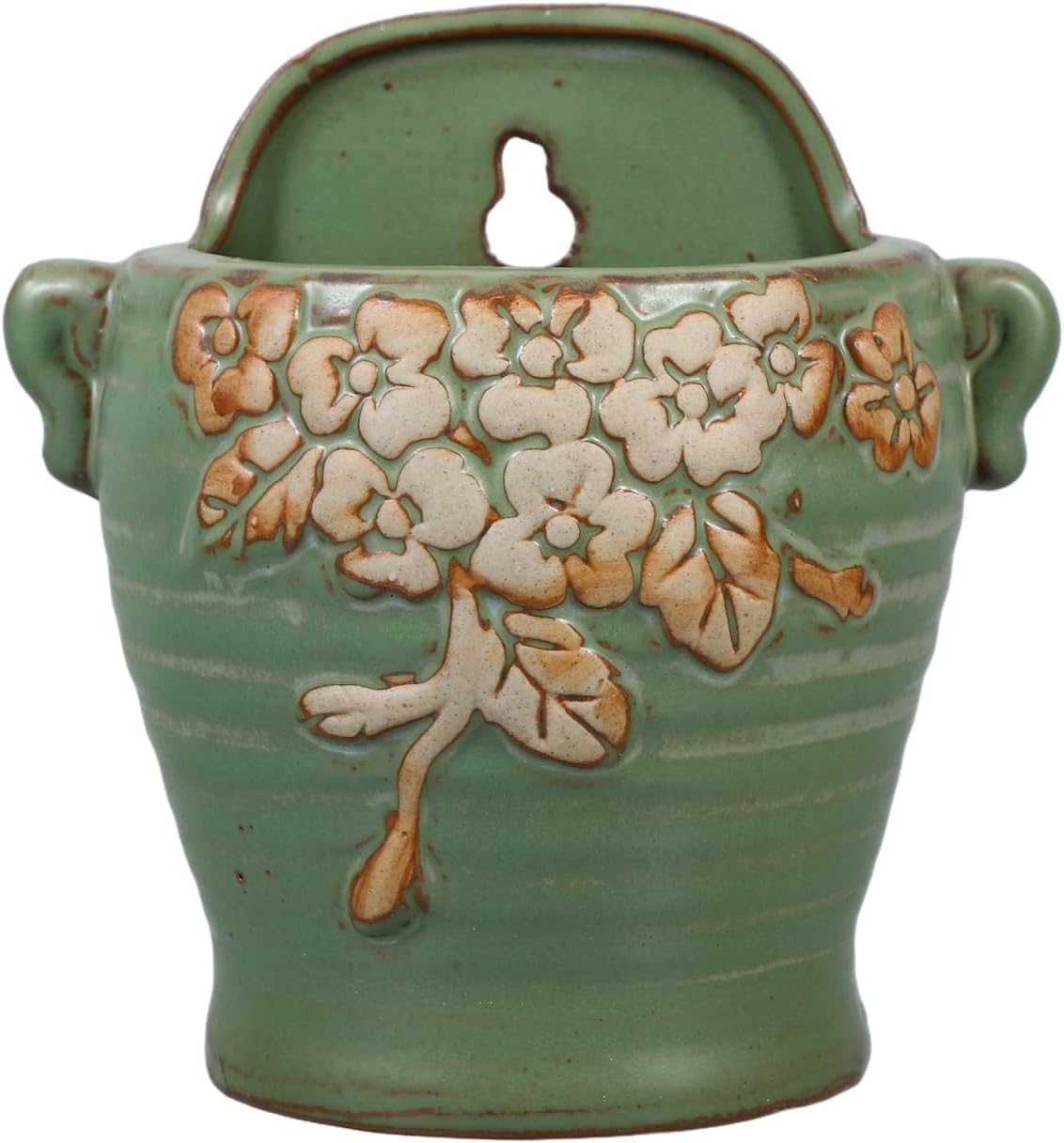 SUPVOX Ceramic Wall-Mounted Flower Pot: Vintage Green Hanging Wall ...