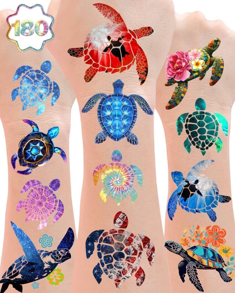 Amazon.com : 180 Pieces Turtle Temporary Tattoos Turtle Themed Tattoos ...