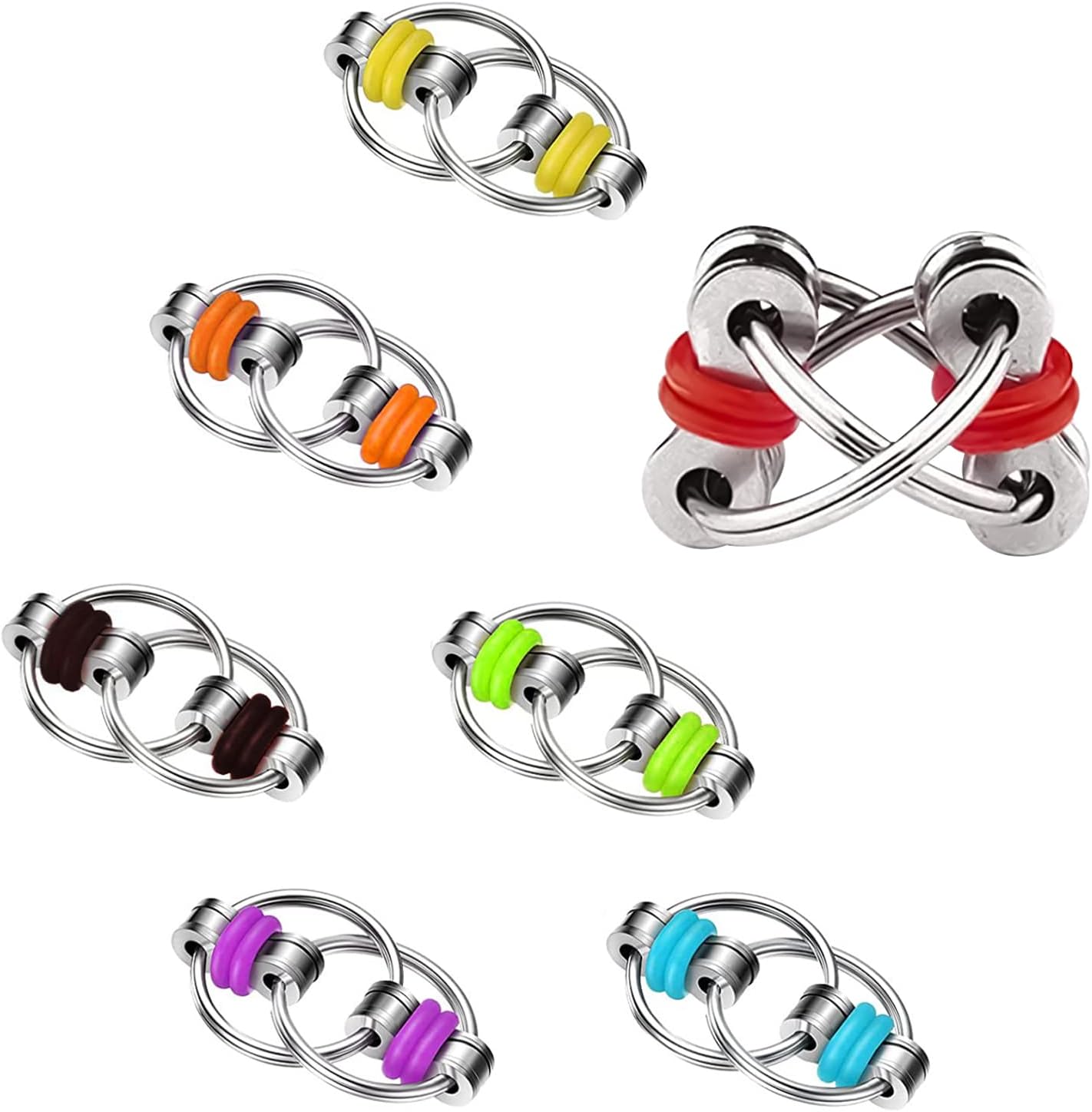 7PCS Flippy Chain Fidget Toys - Anxiety Relief Keychain, Bicycle Chain ...