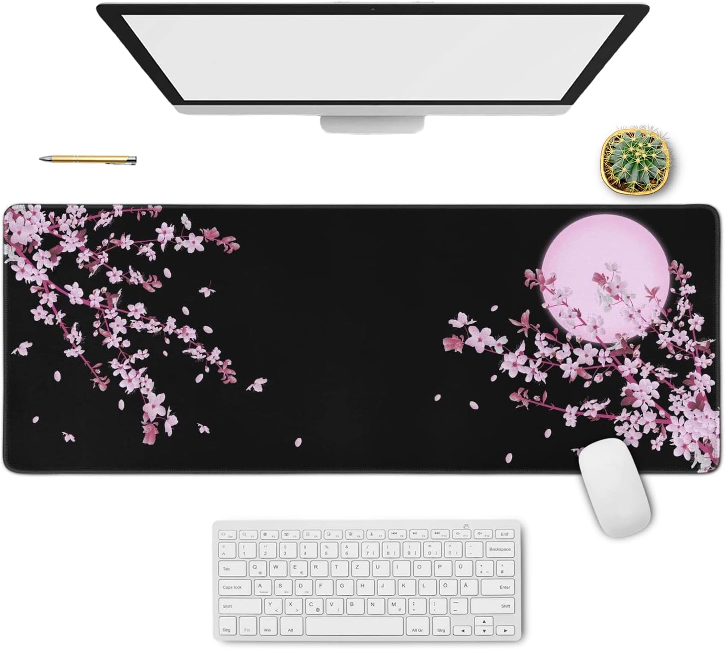 Amazon.com: Cherry Blossom Floral Mouse Pad Black XL, Extended Large ...
