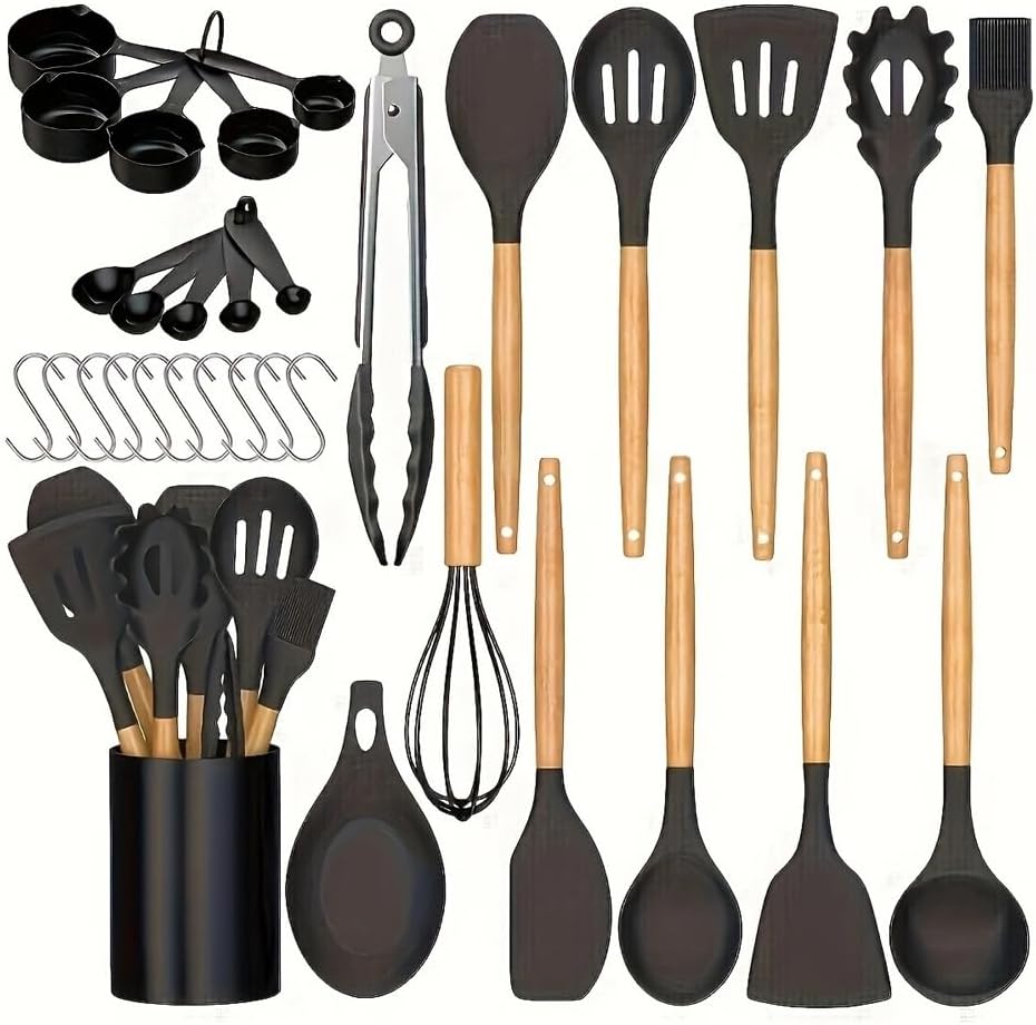 Amazon.com: 33-Piece Household Kitchenware Set with Wooden Handle Non ...