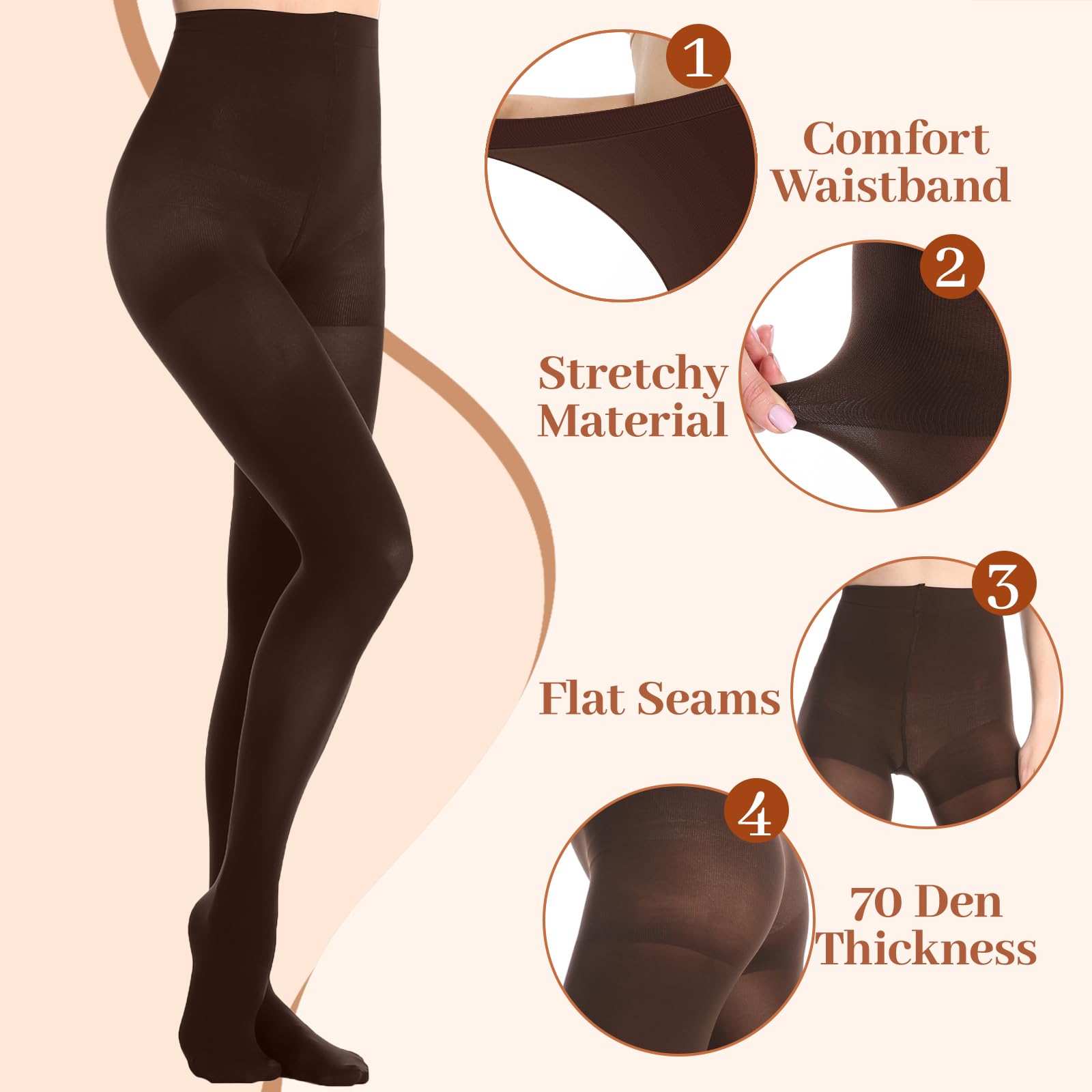 Snapklik.com : Womens 2 Pairs Opaque Control-Top Tights 70 Denier