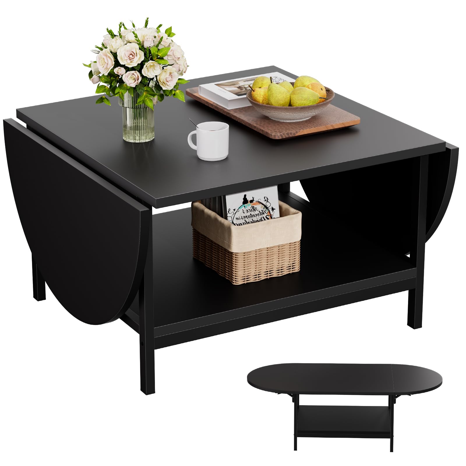 Amazon.com: SAYGOER Black Coffee Table Modern Extended Coffee Tables ...