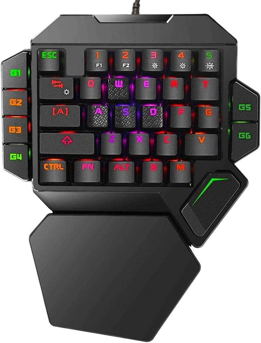Amazon.com: Cakce RGB One Handed Mechanical Gaming Keyboard,Colorful Backlit,Wrist Rest Support ...