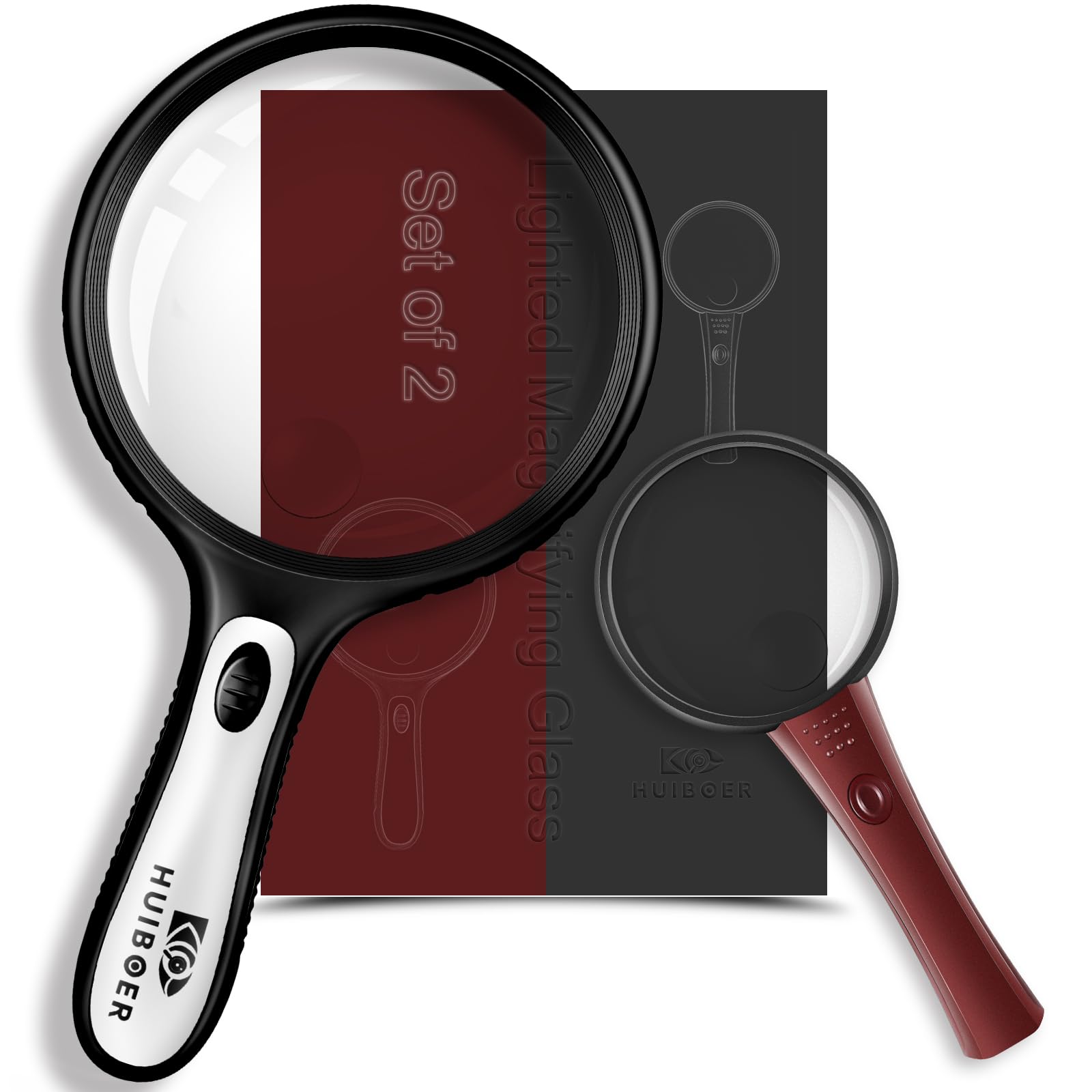 Amazon.com: HUIBOER Lighted Magnifying Glass Handheld Magnifiers Set ...
