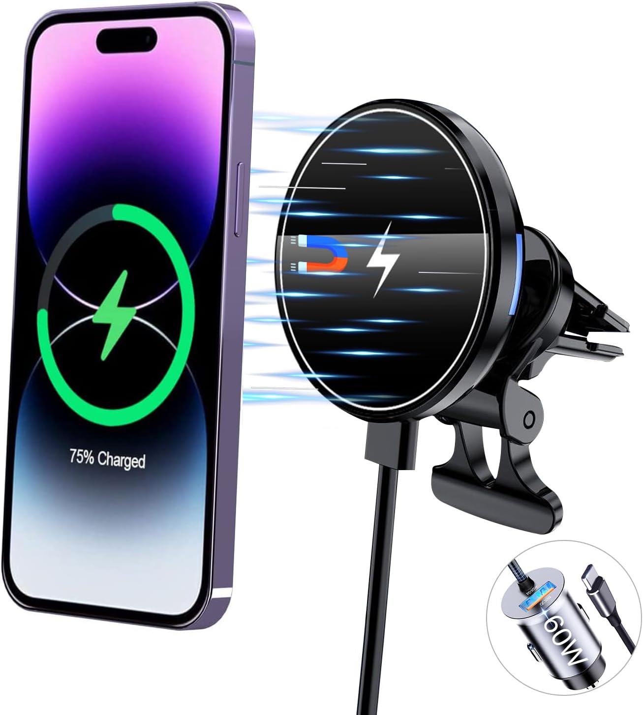 Amazon.com: Magnetic Wireless Car Charger Mount,Compatible with MagSafe ...