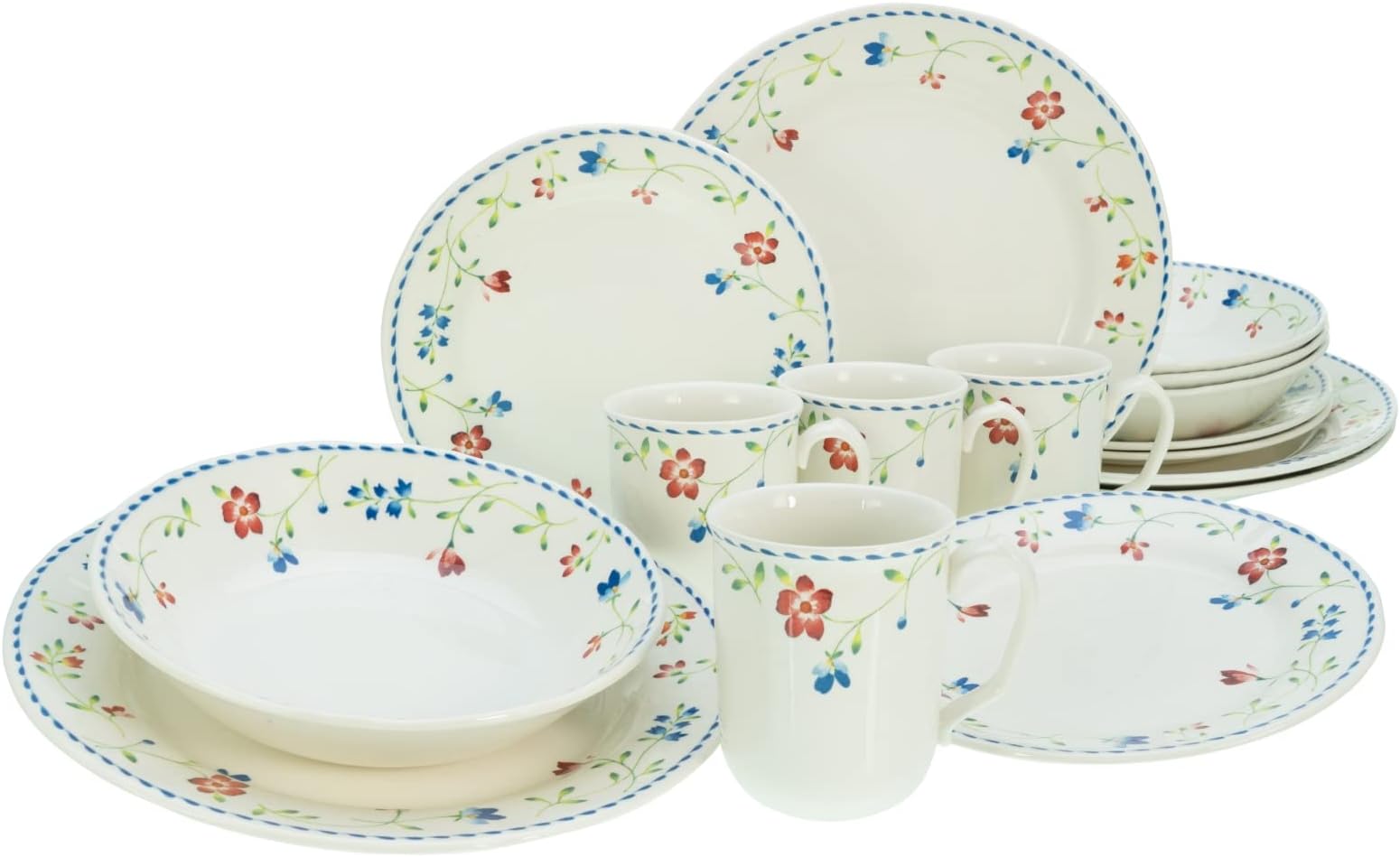 CreaTable, 16140, Serie Cornwall Garden, Geschirrset Kaffeeservice 18 teilig, Porzellan ...