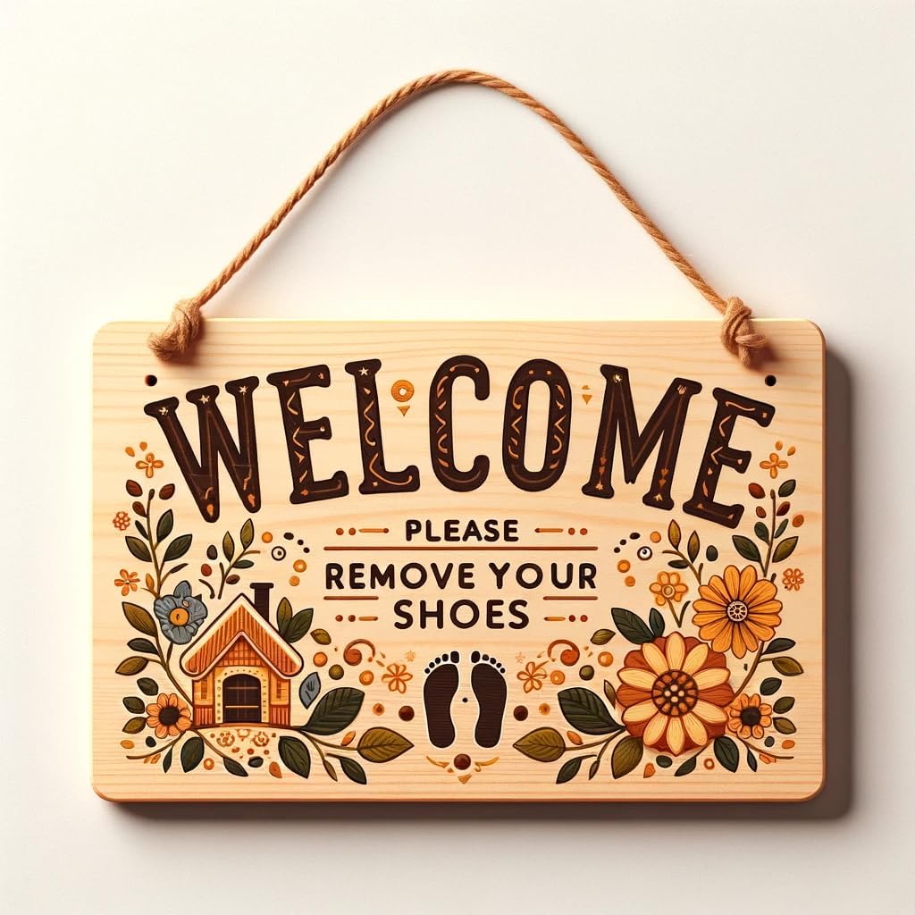 Amazon.com: Haowuliao Wooden Please Remove Your Shoes Sign for Front ...