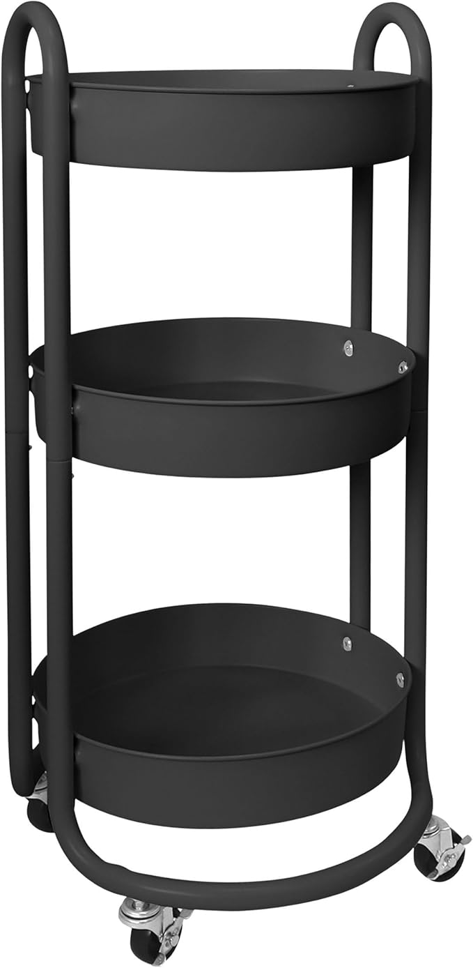 Amazon.com: HOMESTEAD Round Rolling Side Table Cart, 3 Tier Metal ...