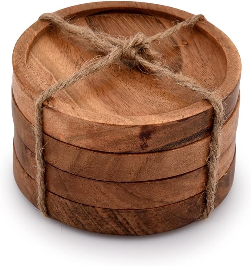T One Woods Round DIY Craft Wooden Log Natural Bark Coaster/Slices, 3 ...