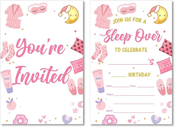 Amazon.com : Sleepover Girl Birthday Invitations Sleepover Slumber ...