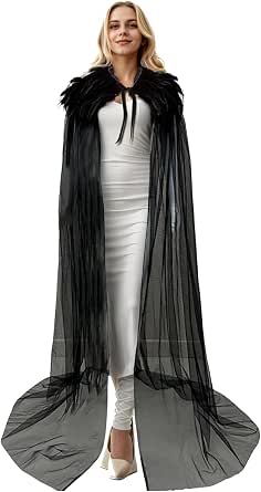 Amazon.com: Black Witch Feather Shrug Cape Gothic Tulle Cloak Swan ...