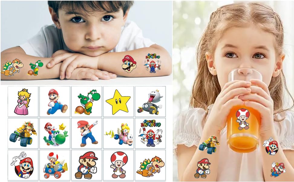 Snapklik.com : 63Pcs Mario Temporary Tattoo Stickers Mario Birthday ...