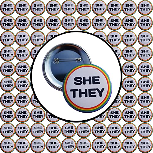 Amazon.com: SHE THEY pronoun pins - BULK pinback button set 2.25 ...