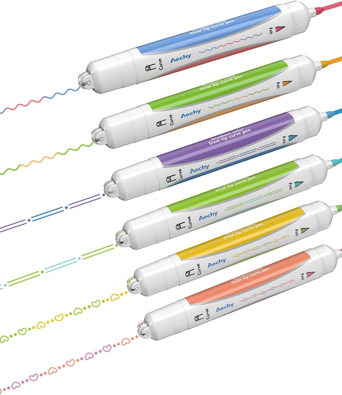 AECHY 8PCS Colored Curve Pens for Note Taking, Dual Tip Pens with 5 ...