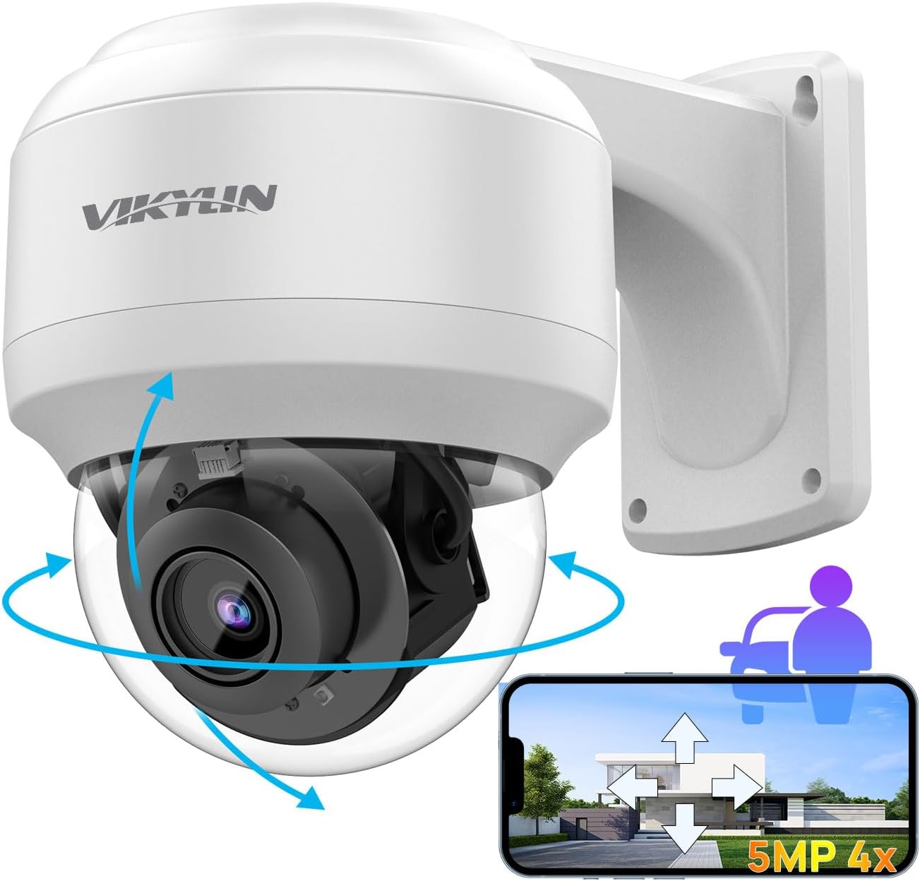 5MP Outdoor PoE PTZ IP Dome Camera,Pan Tilt 4X Optical Zoom 16x Digital ...