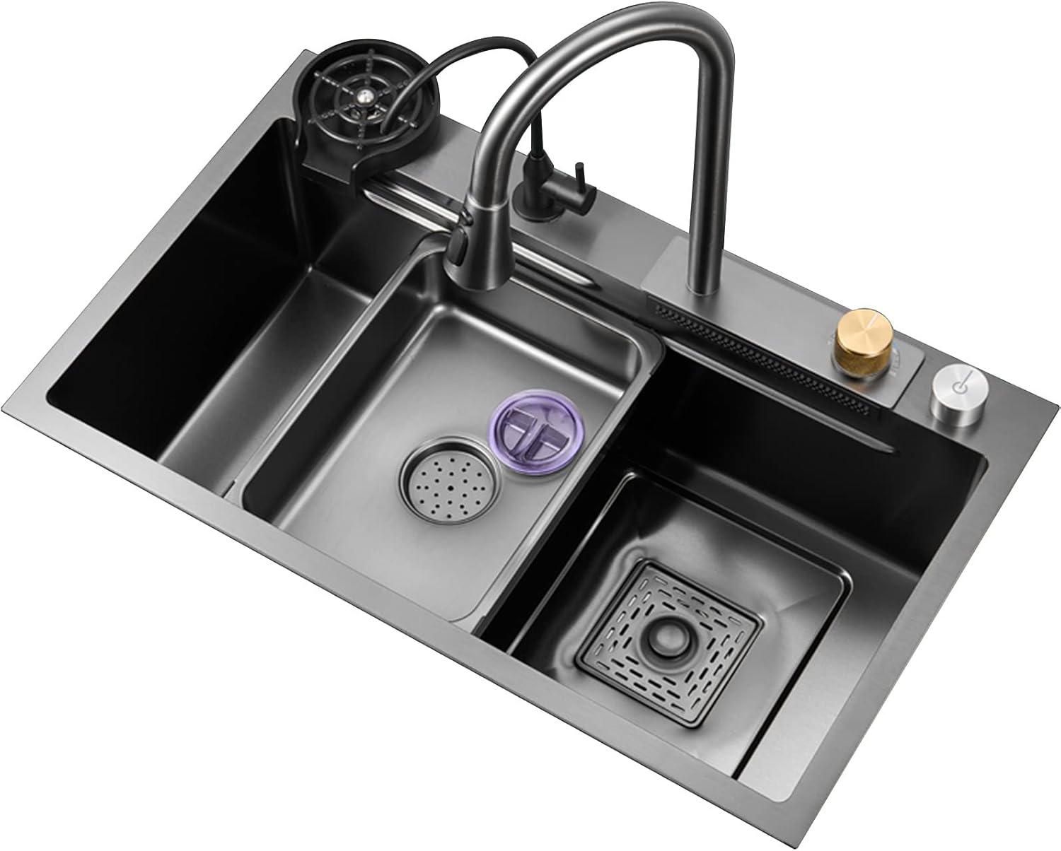 Amazon.com: 304 Stainless Steel Waterfall Sink Single Bowl Kitchen Sink ...