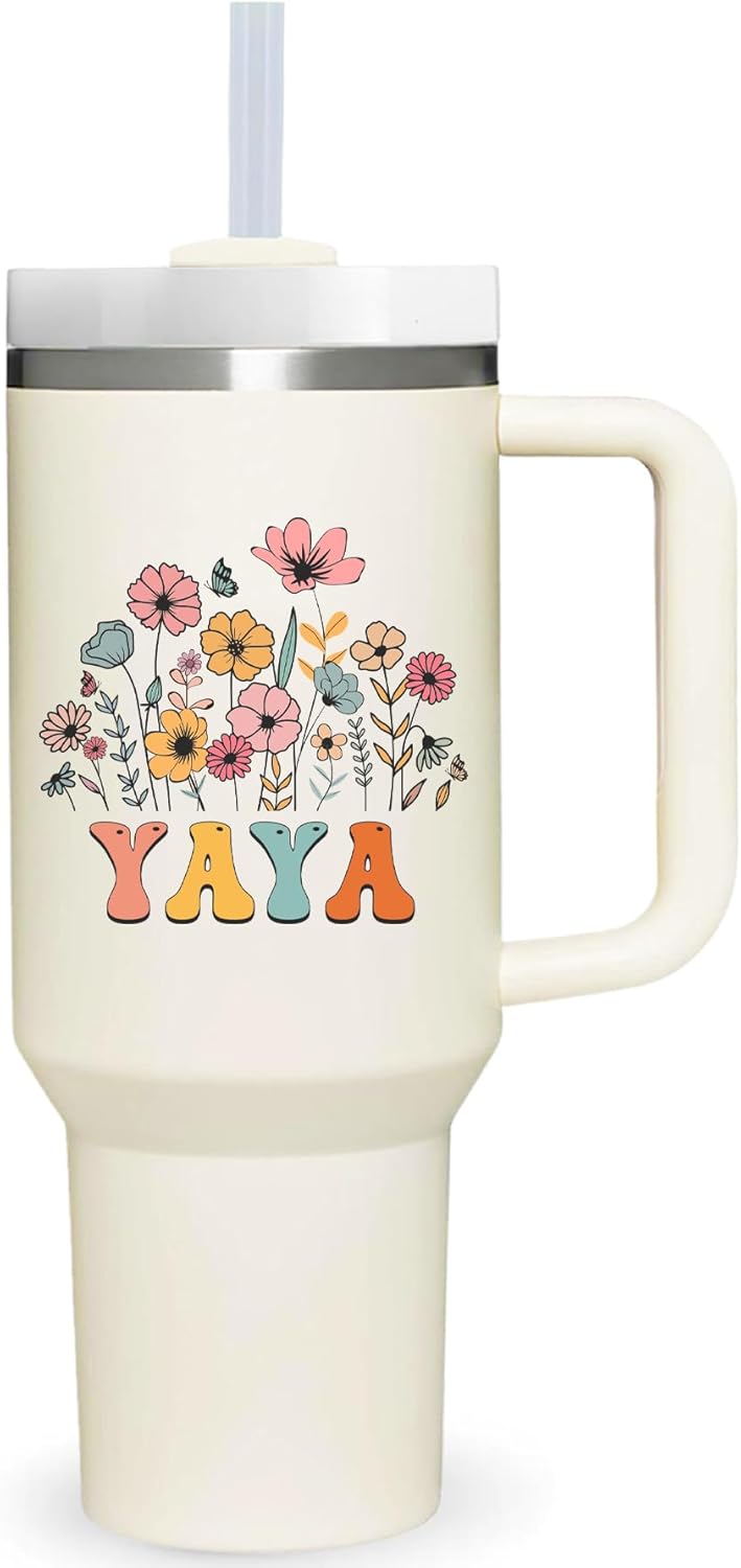 Amazon.com | AMZUShome 40 oz Tumbler with Handle for yaya.Mothers Day ...