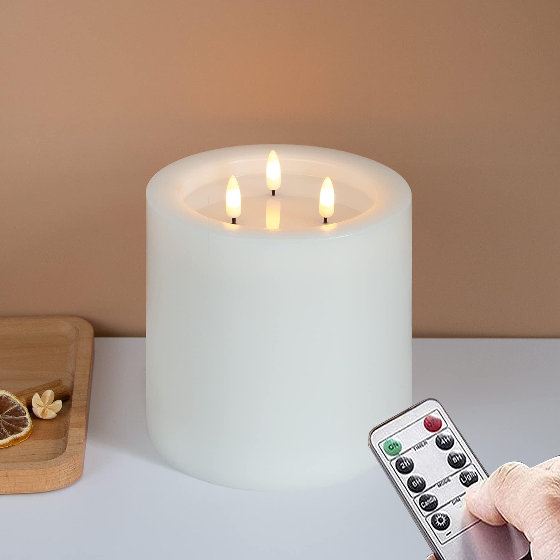Yeelida 3-Wick 6”x6” Large Flameless Pillar Candles with Remote Control ...