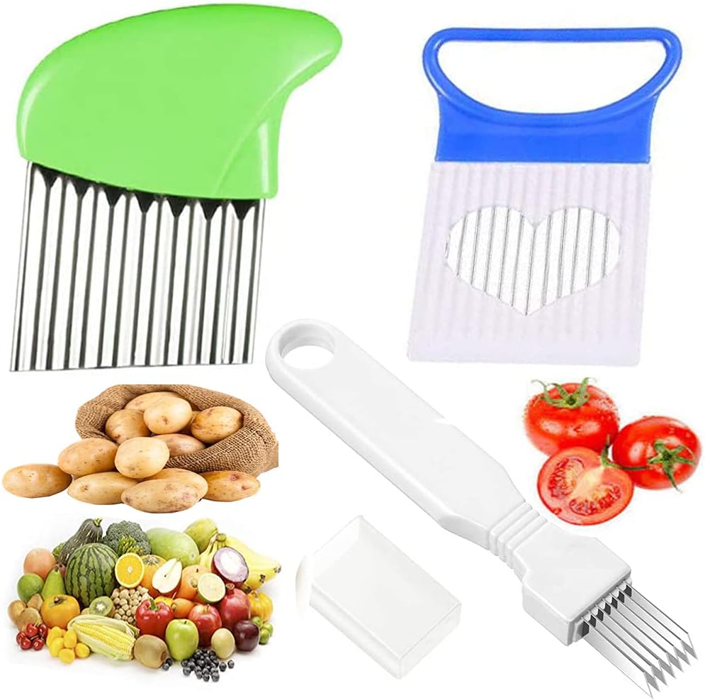 3PCS Crinkle Cut Knife Set,Kitchen Shred Silk Knife Stainless Steel ...