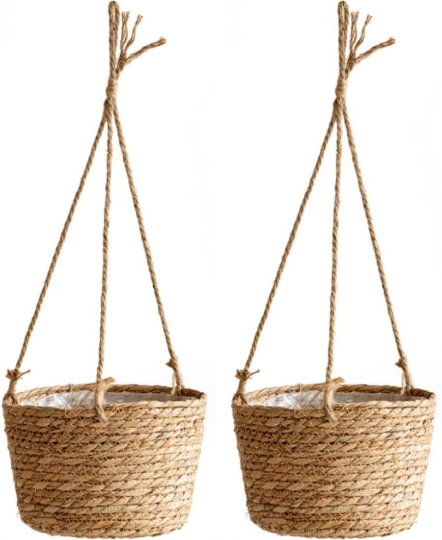 PEIQICHU 2 Pieces Hanging Plant Baskets Hang Pots Handmade Nature ...