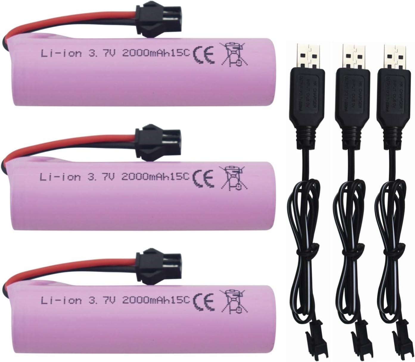 Amazon.com: Fytoo 3PCS 3.7V 2000mah SM-2P Plug Lithium Battery with USB ...