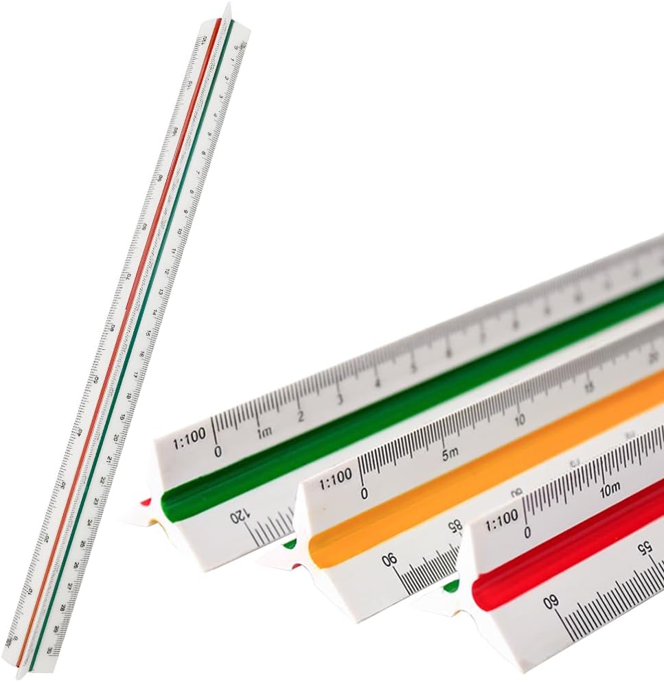 Helix 300mm Metric Triangular Scale Ruler, Red : Amazon.co.uk ...