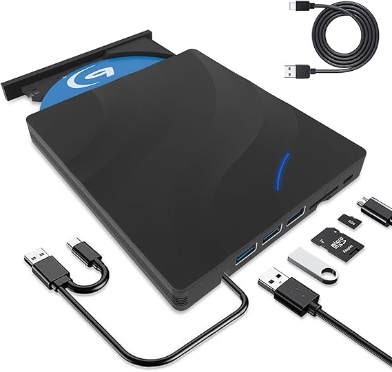 8 in 1 External Blu-ray Drive, DVD/BD Player Blu Ray Burner with USB 3. ...