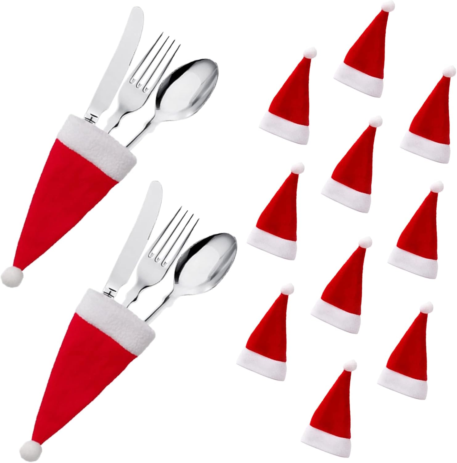 12PCS Mini Santa Hats for Crafts, Christmas Cutlery Holders Tableware Silverware Holders Mini ...