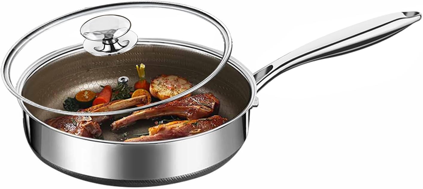 Amazon.com: Pure titanium Honeycomb textured frying pan with lid ...