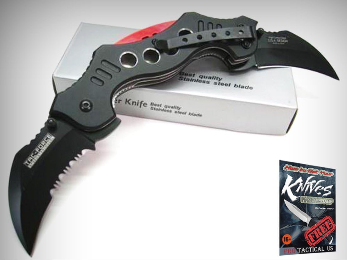 Amazon.com : Black DOUBLE Trouble Dual Twin 2 Blade Assisted KARAMBIT ...