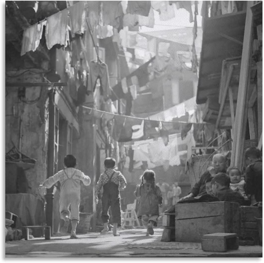 Amazon.com: Black and White Vintage Art Poster Children's Alleyway Play ...
