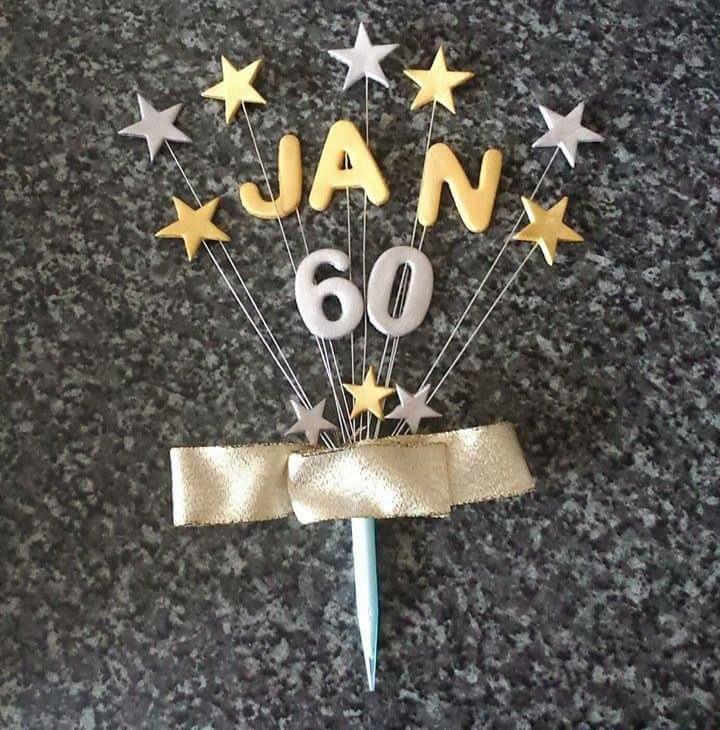 Silver and Gold Stars Personalised Birthday Cake Topper : Amazon.co.uk ...