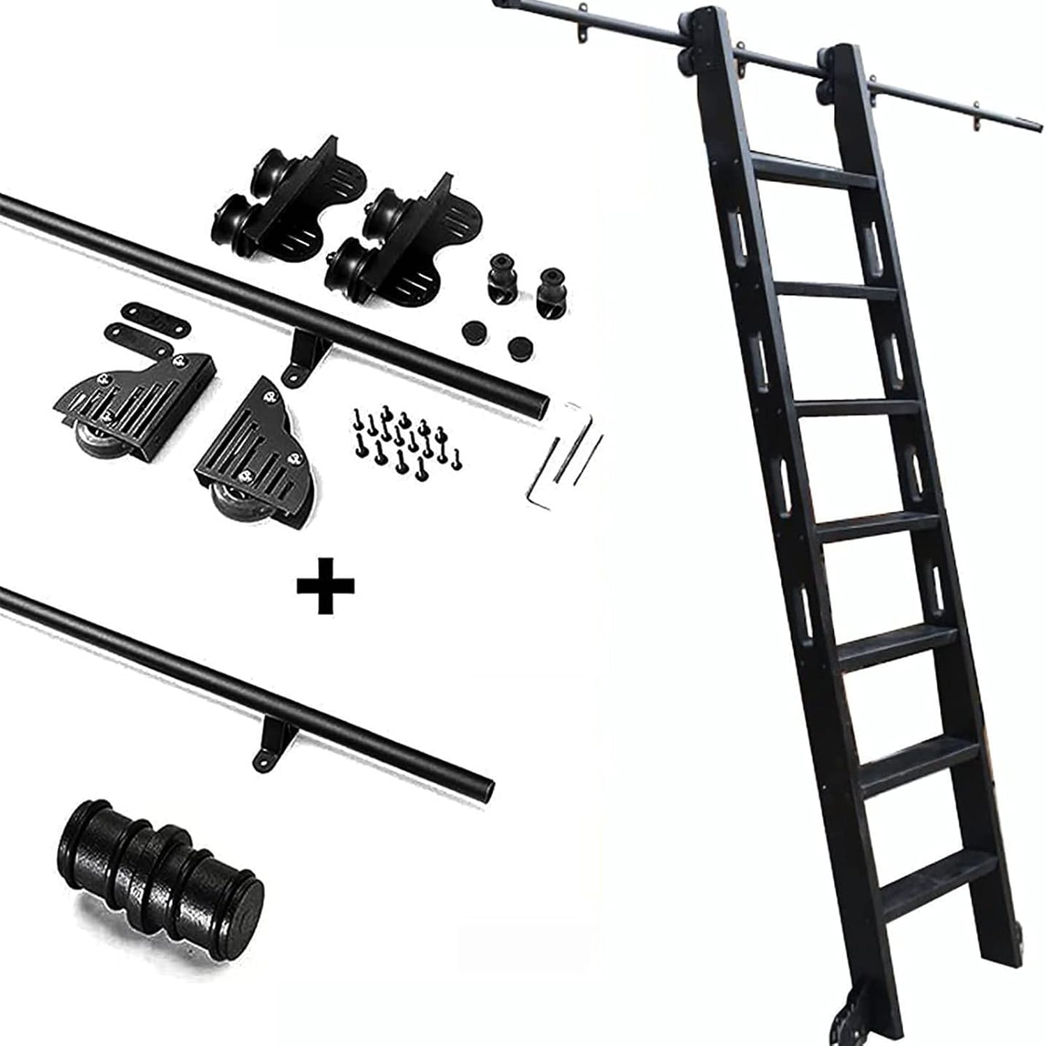 Retractable Sliding Ladder Hardware Kit for Library, Round Tube Mobile ...
