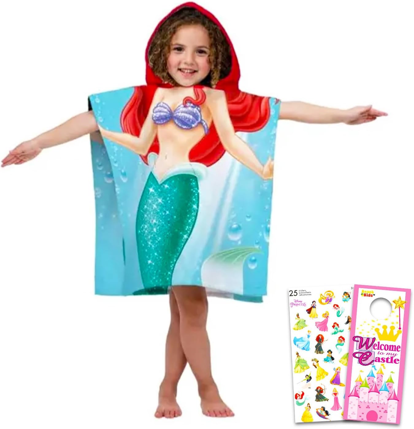 Amazon.com: Disney Little Mermaid Hooded Towel Set for Girls - Bundle ...