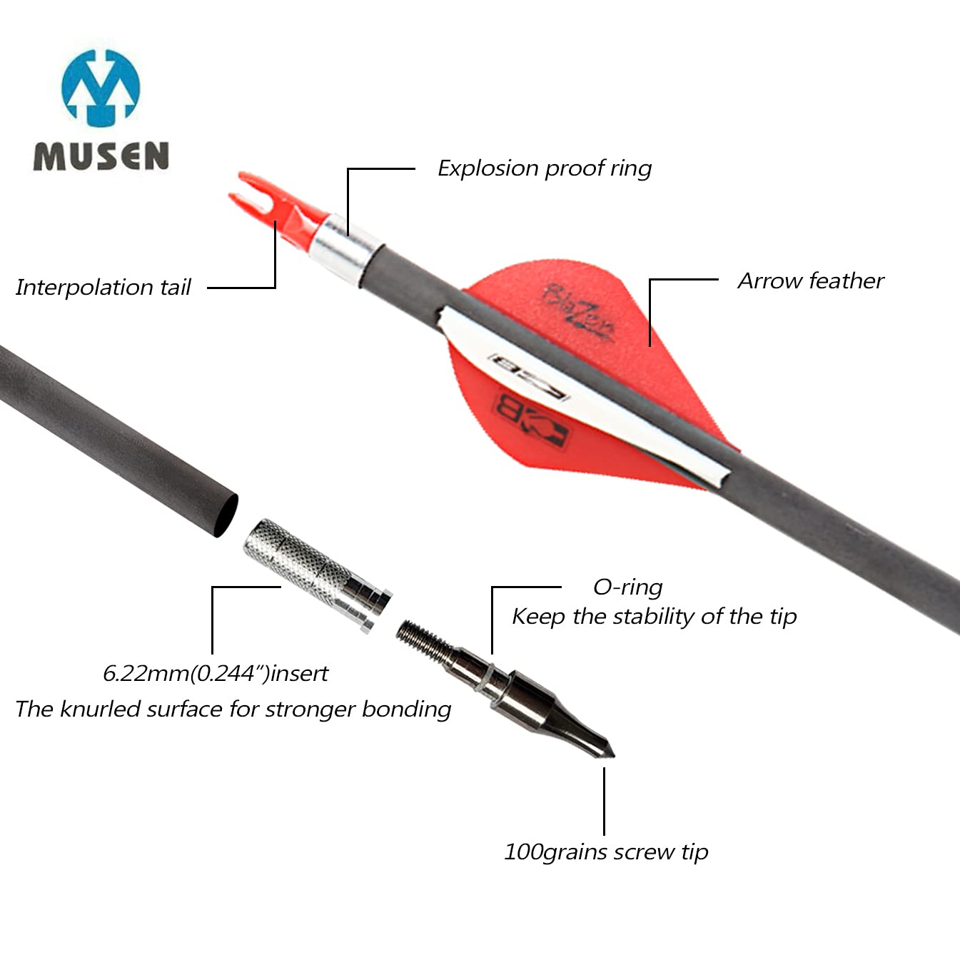 Snapklik.com : Musen Pure Carbon 30 Inch Arrows Hunting Arrows For ...