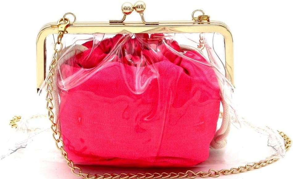 Trendy Cute Neon Color Inner Bag 2 in 1 Kiss-lock Frame Clear Clutch ...