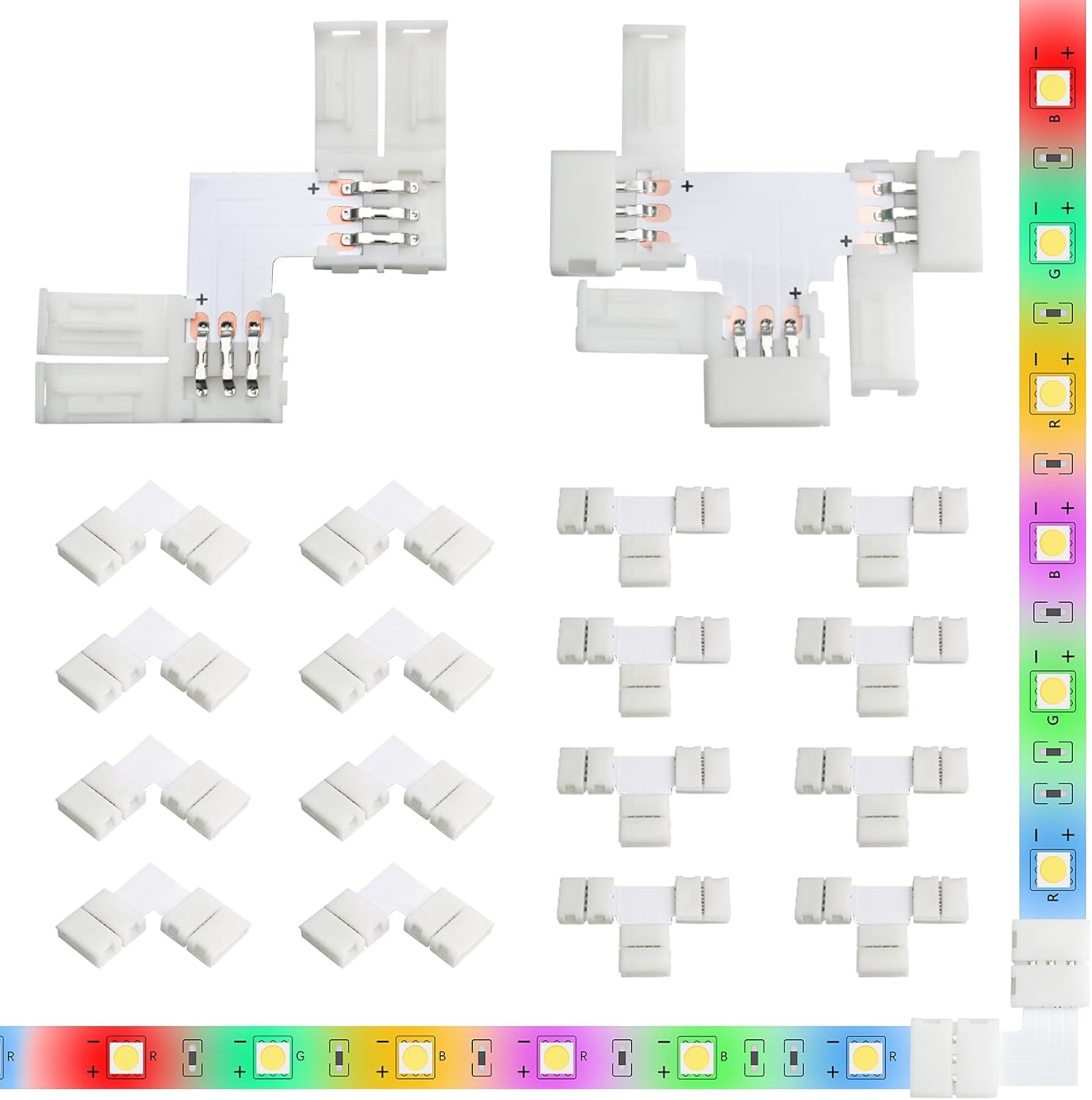 Yetaida 56PCS 3-Pin LED Strip Connectors, 10mm Corner Light Connectors ...