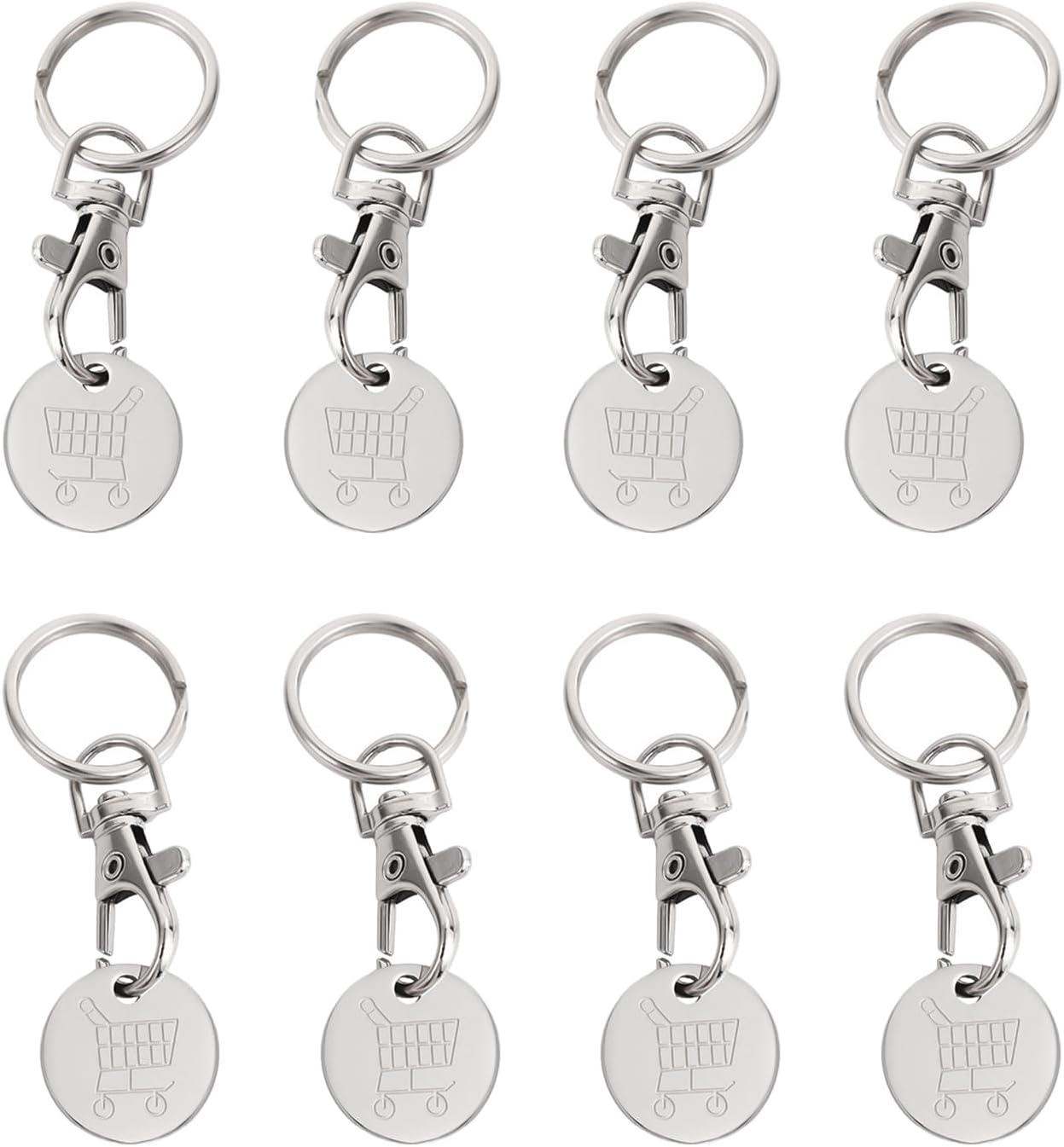 SYEYCW 8 Pcs Shopping Trolley Token Keyrings, Silver Trolley Coins Key ...