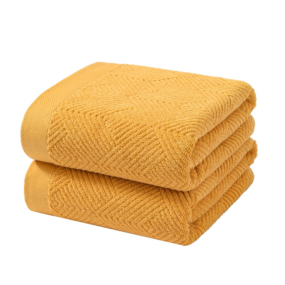 Amazon.com: sense gnosis Yellow Bath Towels Set of 2 Striped Weave 100% ...