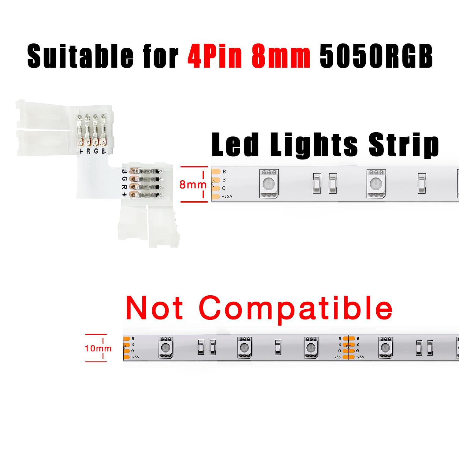 Snapklik.com : Led Strip Connector Kit For 2835 8mm 4 Pin, 10 Pcs L ...