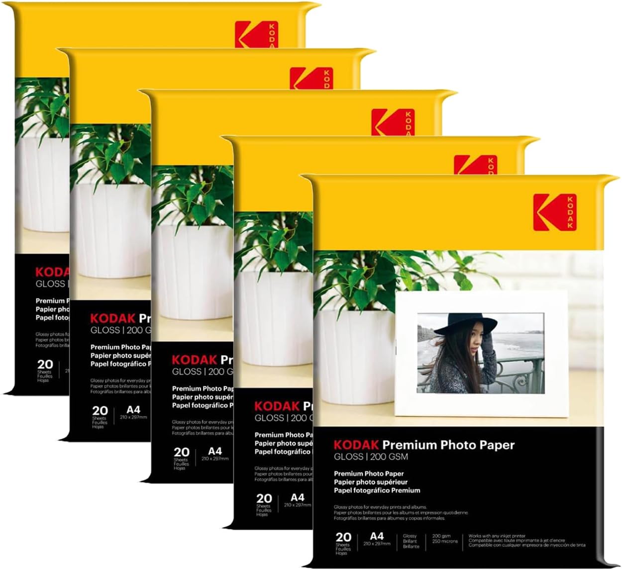 Kodak 180 GSM A4 Glossy Photo Paper – Water Resistant, Pack of 3 x 20 ...