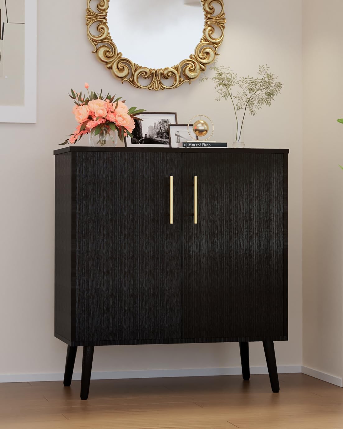 Amazon.com: Likein Pure Black Storage Cabinet with 2 Doors, Modern ...